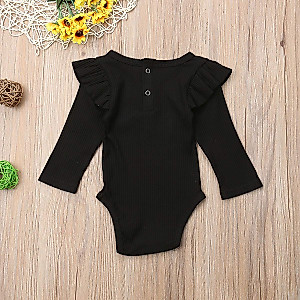 XARAZA Unisex Baby Boy Girl Long Sleeve Ruffle Romper Bodysuit Jumpsuit Tops Sweatshirt Winter Fall Spring Clothes (0-3 Months, Black)