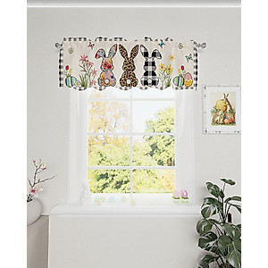 Valance Curtain for Kitchen Windows Happy Easter Fashion Leopard Gorgeous Flower Plaid Bunny Dream Garden Elegant Bathroom Window Curtain Valance Rod Pocket for Bedroom Living Room, 1 Panel