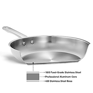 KOCH SYSTEME CS Stainless Steel Pan 12 Inch, Stainless Steel Frying Pan for Professional Cooking, PFAS-Free Stainless Steel Pan with Stay-Cool Handle, Induction Compatible Stainless Steel Skillet