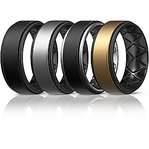 Egnaro Silicone Rings for Men 1/4/5/6/7 Multipack of Breathable Mens Silicone Rubber Wedding Rings Bands - Step Edge