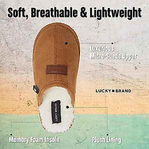 Lucky Brand Boys Slippers - Fuzzy Non Slip Memory Foam House Slippers for Kids - Plush Bedroom Shoes, Tan/6 Big Kid
