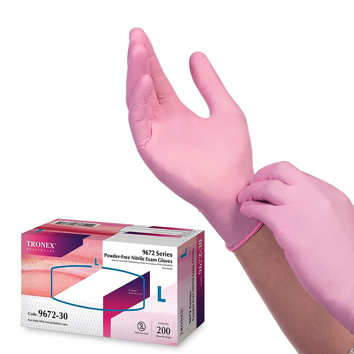 200-2000 PCS Tronex Pink XS - XL Nitrile Exam Gloves Chemo Rated Finger Textured Powder Free Medical Grade Non Latex Disposable Gloves (2000, XS)