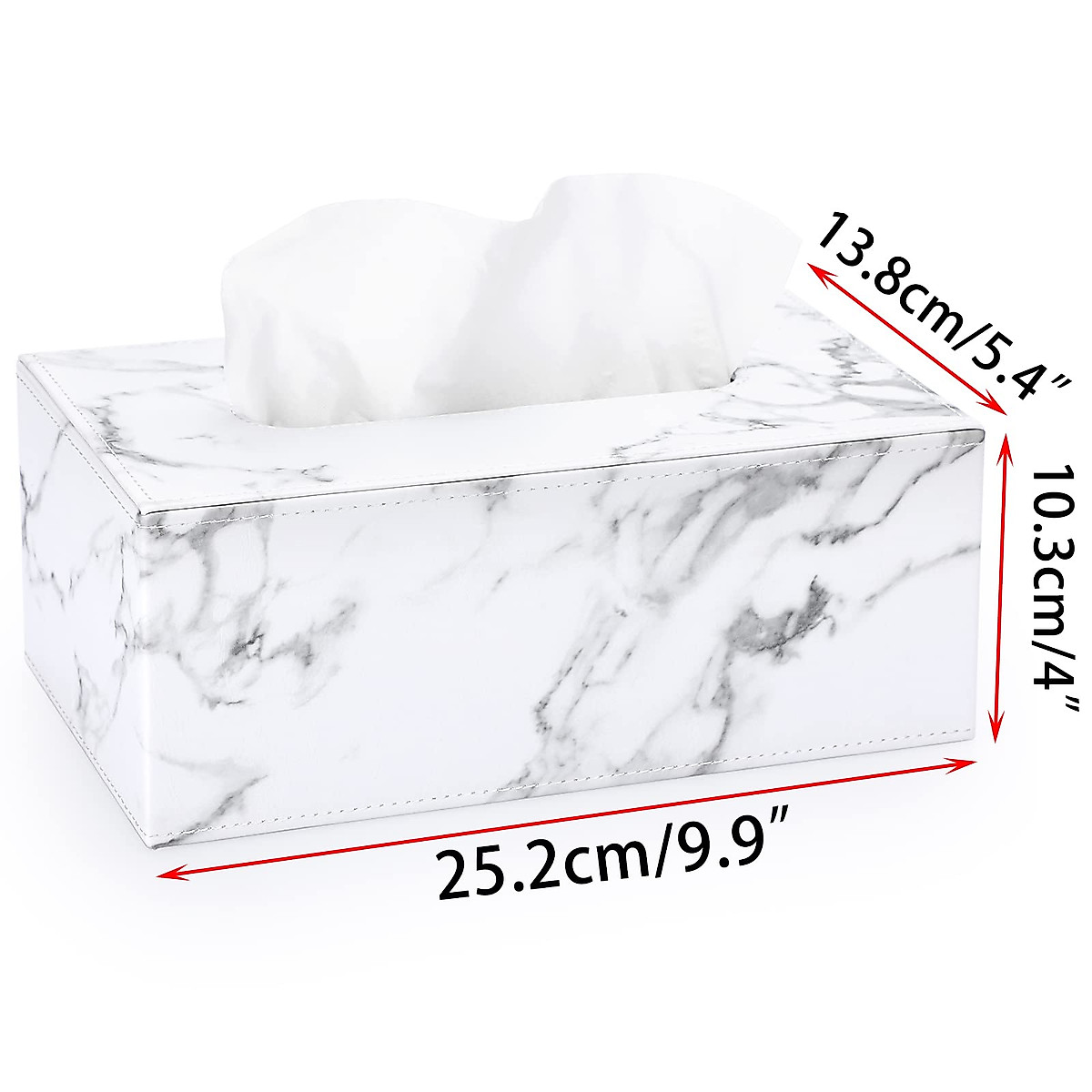 Sumnacon Rectangular Leather Tissue Box Cover - Stylish Tissue Box Holder with Magnetic Bottom, Decorative PU Tissue Box for Vanity Dresser Night Stand Table Countertop Home Office Car, Marble White