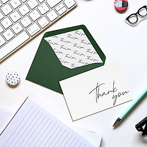 Cardirate Thank You Cards with Green Envelopes and Stickers,Pack of 50,4x6 Inch Design,for Small Business,Graduation,Baby Shower,Bridal Shower, Funeral