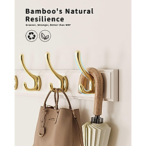 Seocry Coat Rack Wall Mount, 4 Pack 16.5 Inches Wall Hook Rack, White Coat Hanger Wall Mount with Gold Hooks for Backpack, Hat, Towel, Key, Door, Entryway(White Gold, 16.5 Inches)