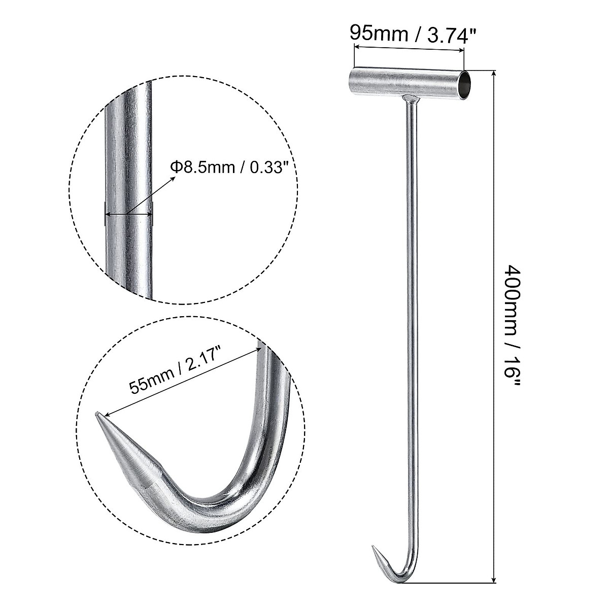 uxcell T-Handle Meat Boning Hook, Galvanized T Hooks for Kitchen Butcher Shop Restaurant 16"(400mm)