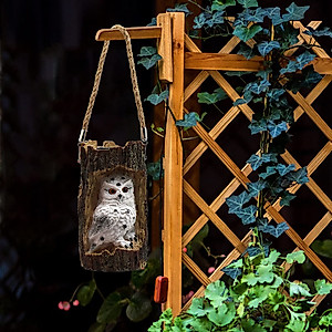 Solar Garden Lights Outdoor Decorative Owl Statue Lights Solar Hanging Lanterns Waterproof Owl Resin Lamp with Handle Solar Powered Decorative Lights for Patio, Yard, Lawn, Garden Decor( White Wing)