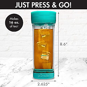 Primula Press and Go Iced Tea Iced Tea Brewer and Tumbler For Loose Leaf or Bagged Teas, Double Wall Travel Tea Mug with Stainless Steel Infuser, Leakproof, Dishwasher Safe, Teal
