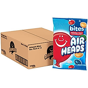 Airheads Candy, Bites, Assorted Fruit Flavor, Non Melting, 6oz Bag, Box of 12 Bags