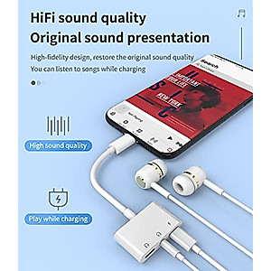 Headphone Adapter for iPhone Lightning to 3.5mm Audio Apple Splitter Dongle Jack AUX Adaptador para Dual Earphone Port 3 in 1 Phone and Charge Charger Earbud 13 12 11 Pro Max Mini Xs Se 7 X 8 Plus