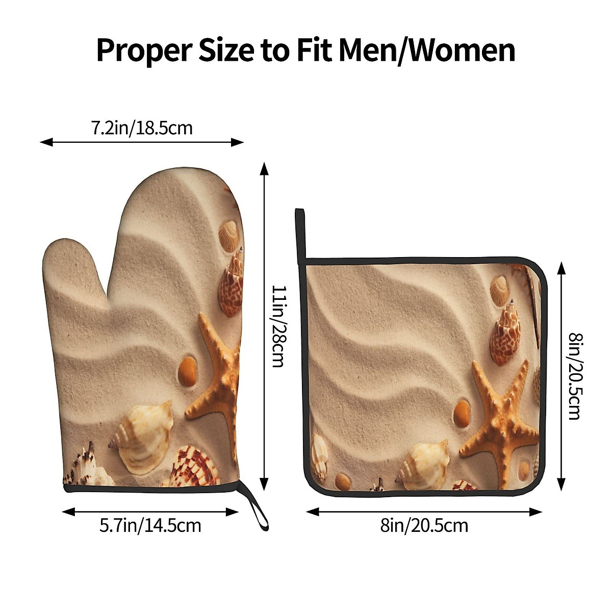 Oven Mitts Pot Holders Set of 2 Heat Resistant Kitchen Summer Beach Sand Starfish Seashell Oven Mitts Waterproof Women Men Home Cooking Baking Microwave BBQ Gift