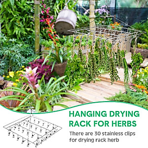 Bokon 4 Pcs Hanging Drying Rack for Herb Macrame Flower Drying Rack with 30 Stainless Clip Herb Dryer Hooks for Drying Herb Air Plants Spices Flowers Hydroponic Plants-Ready to Use with Ceiling Hook