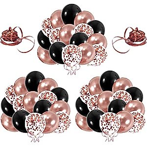 Chrome Metallic Rose Gold and Black Confetti Balloons 55 pcs 12 inch Thick Latex Balloons for Rose Gold Black Baby Bridal Shower,Women Girls Rose Gold and Black Birthday Party Decorations graduation party Supplies