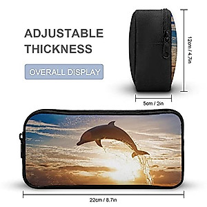 Dolphin Jumping Sea Surface at Sunset Pencil Case Pencil Pouch Coin Pouch Cosmetic Bag Office Stationery Organizer