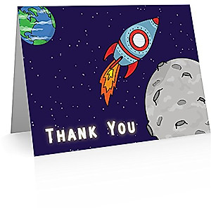 Rocket & Space Thank You Cards (24 Foldover Cards and Envelopes) Kids Thank You Cards
