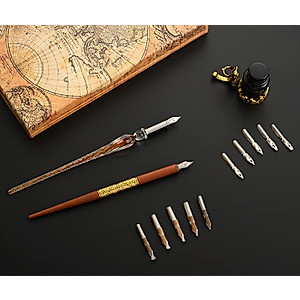 Fountain Pen Set - Calligraphy Pen Set Includes Wooden & Glass Pen - Ink & Pen Nibs