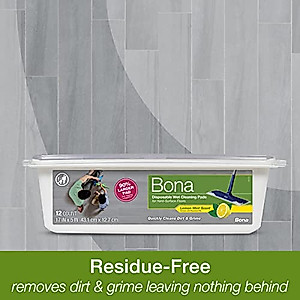 Bona® Disposable Wet Cleaning Pads for Hard-Surface Floors, Lemon Mint Scent 12 Count (Pack of 1)