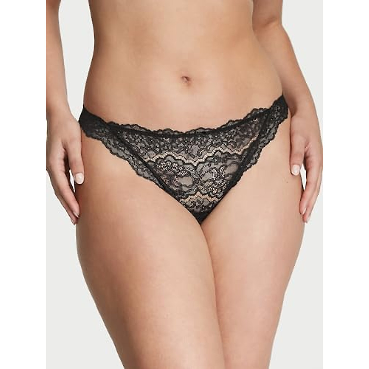 Victoria's Secret Dream Angels Lace Thong Panty, Underwear for Women, Black (M)