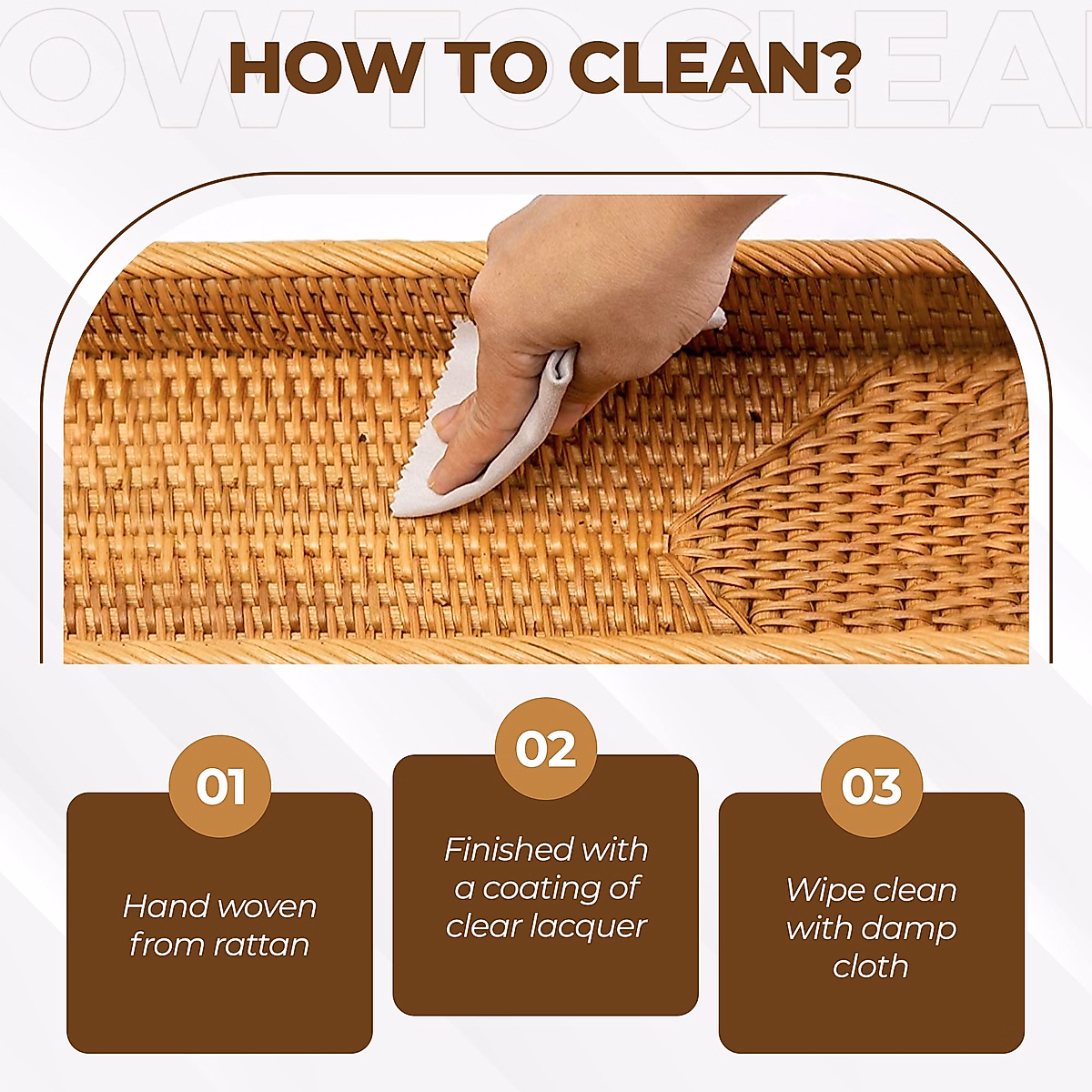 Real Handwoven Rattan Tray with Handmade Wooden Beads Garland, Decorative Tray, Coffee Table Tray or Bathroom Tray, Ottoman Tray Ideal for Home Decoration, Rectangular Serving Tray, Wicker Tray