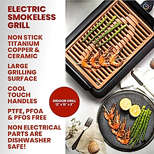 Gotham Steel Smokeless Indoor Grill, Nonstick Indoor Smokeless Grill with Ceramic Coating & Adjustable Heating, Indoor Grill Electric Smokeless with Dishwasher Safe Removable Grill Plate, Toxin Free