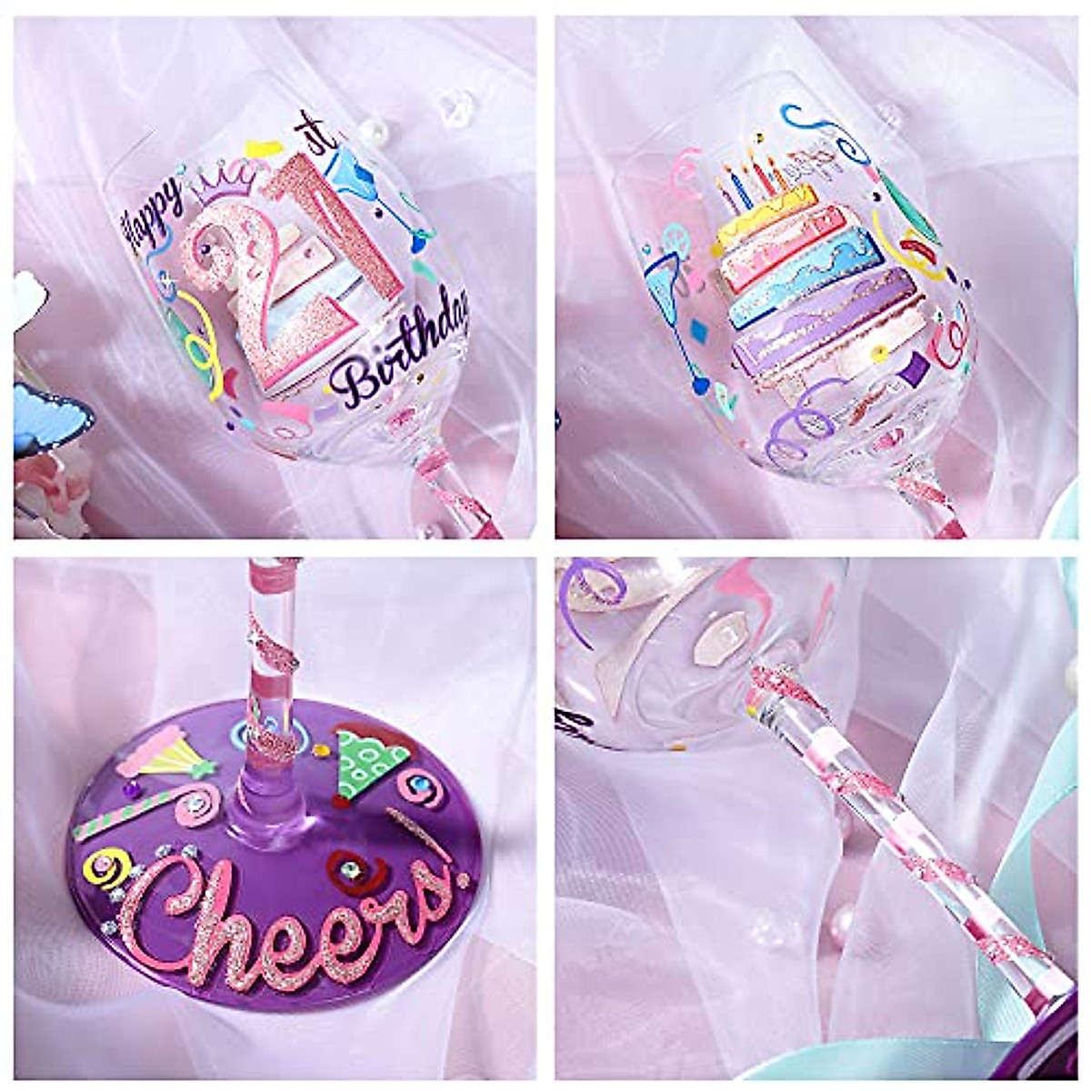 NymphFable Hand-painted Wine Glass 21st Birthday Gift Artisan Painted 15oz Personalised Gift for Her