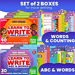 QUOKKA Busy Book Handwriting Practice for Kids - 2 Set - Learn to Write for Toddlers Age 3 4 5 - | 24 Tasks | 4 Dry Erase Markers | - Homeschool Preschool Learning Activities