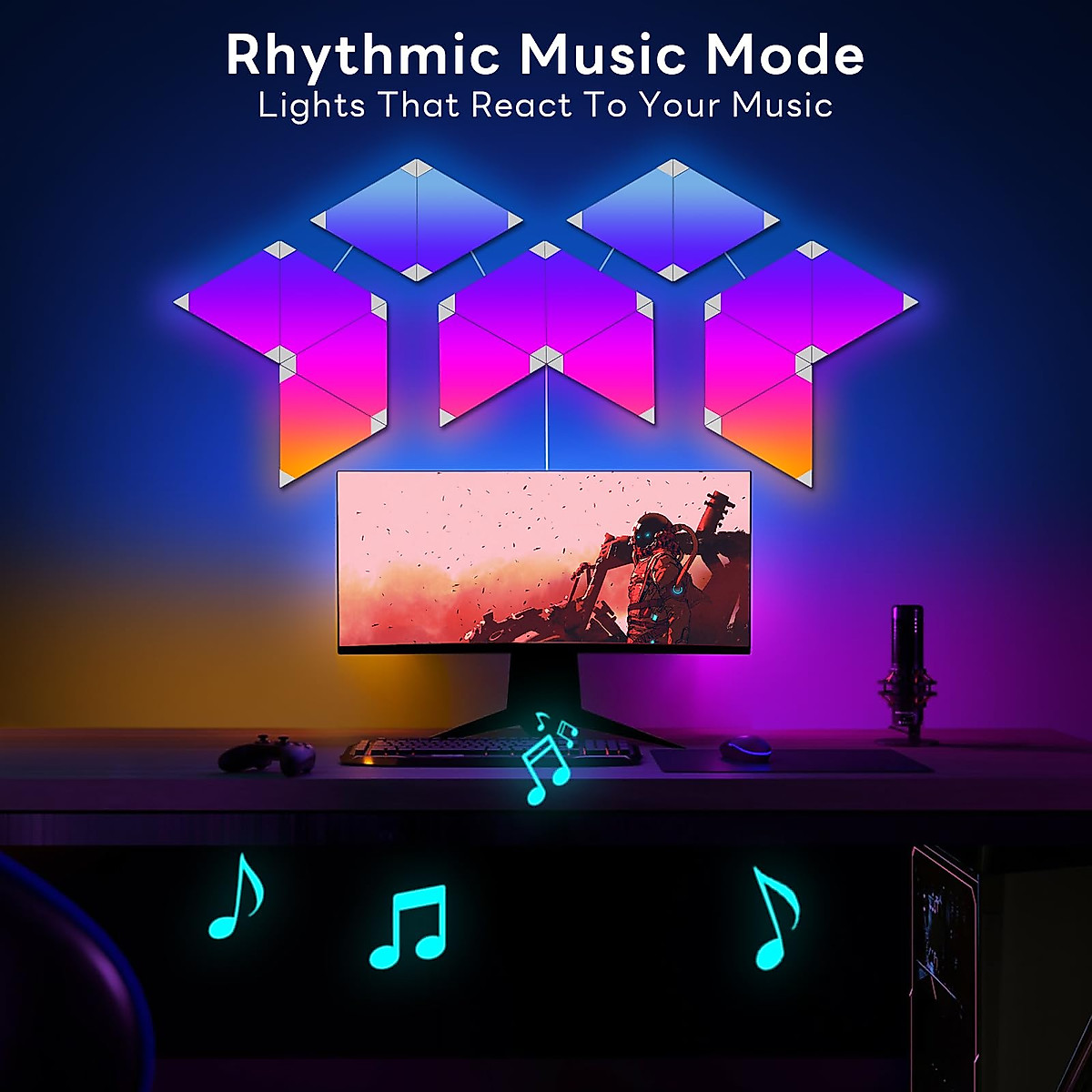 MCWOFI RGBW Smart Triangle Light, LED Wall Panel Light 9 Pack, DIY Design, Music Synchronization, APP Control, for Living Room, Game, Party Decoration