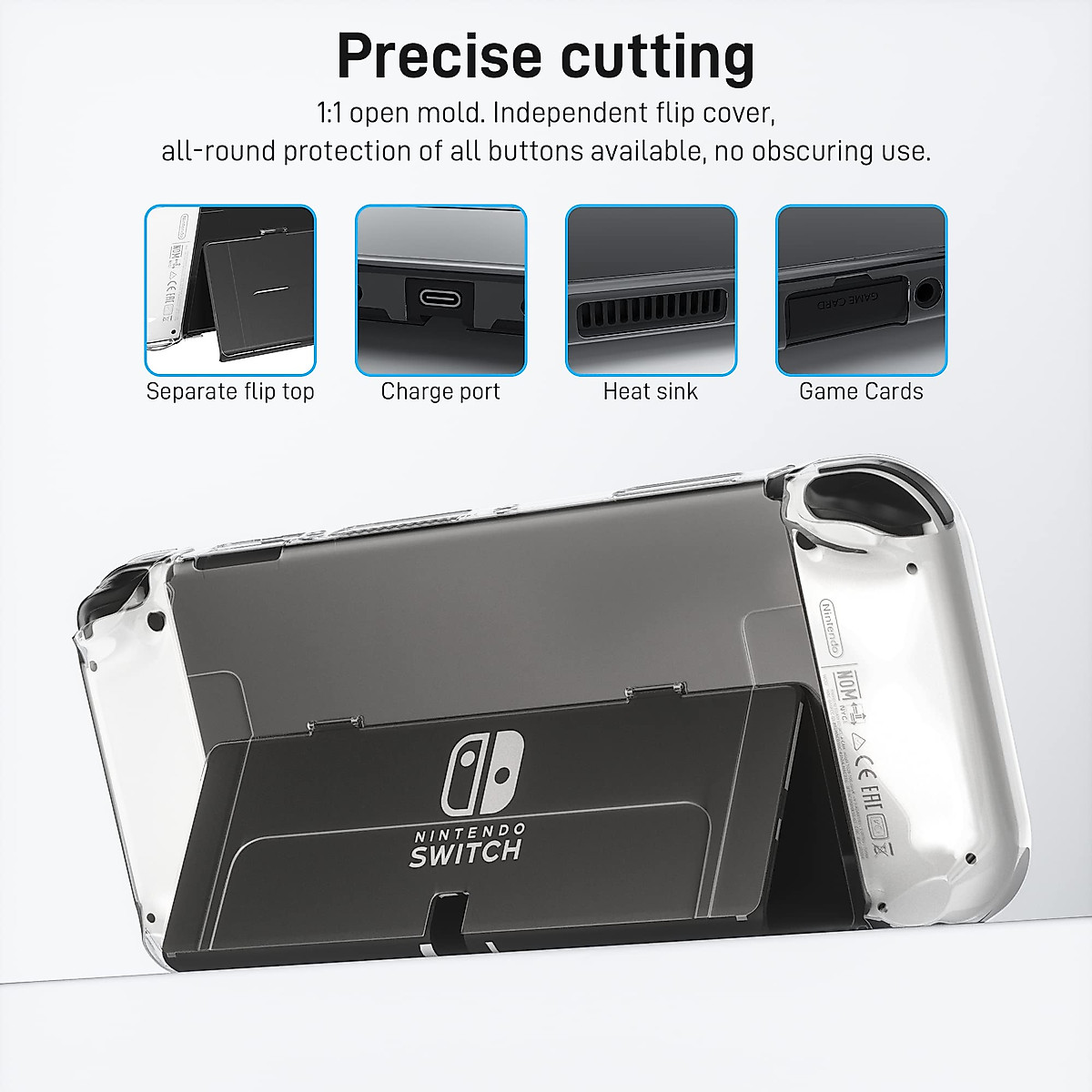 FUNDIARY Dockable Clear Case for Nintendo Switch OLED, PC Protective Cover for Switch OLED with Glass Screen Protector and 8 Thumb Grip Caps, Anti-Scratch Design, Full Protection and Shock-Absorption