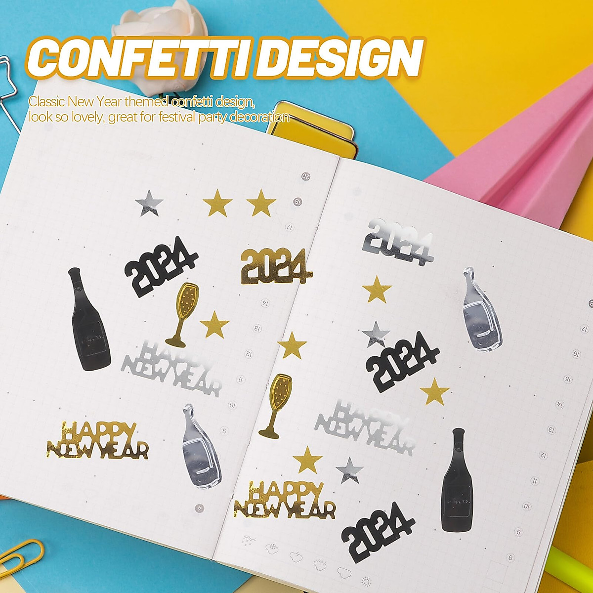 VILLCASE 3 Bags 2024 New Year Confetti Shinny 2024 New Years Eve Party Supplies Happy New Year Confetti Star Sprinkles Table Decorations for Holiday Decorations