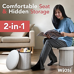 White Mushroom Boucle Stool Small Ottoman - 13 Inch Heighted Dual Functionality with Hidden Storage - Foldable Cute Mushroom Stool - Perfect for Interior Designing - Ideal Decor Piece for Room