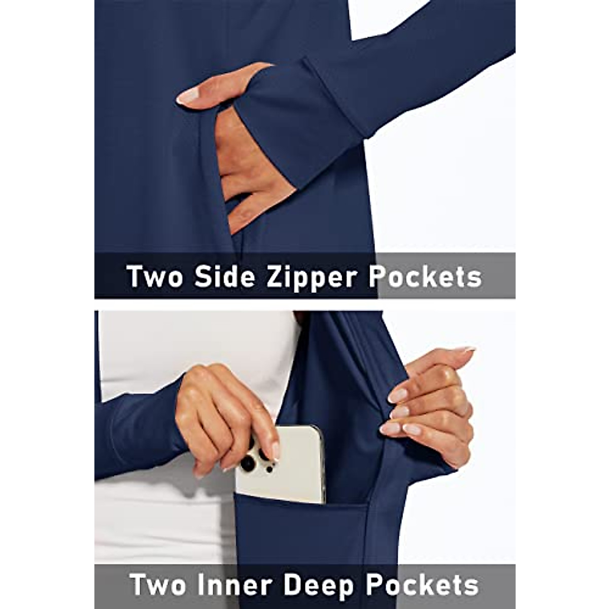 MAGCOMSEN Women's Lightweight Athletic Jacket Zipper Running Shirts Quick Dry Long Sleeve Sun Protection Shirts Navy 2XL