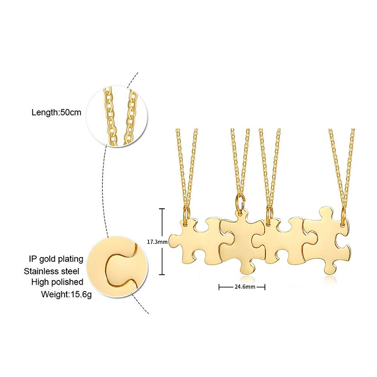 Mealguet Jewelry Personalized Gold Plated Stainless Steel Puzzle BFF Best Friend Friendship Necklace Sets for 3/4/5