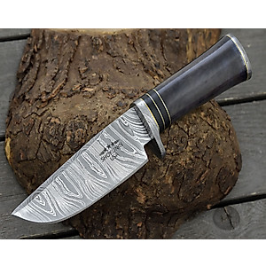 SHOKUNIN USA RazorStrong 5" Hunting Knife High Carbon Steel Damascus Fixed Blade Survival Tactical Knife with Sheath and Non-Slip Ergonomic Handle for Outdoor Camping
