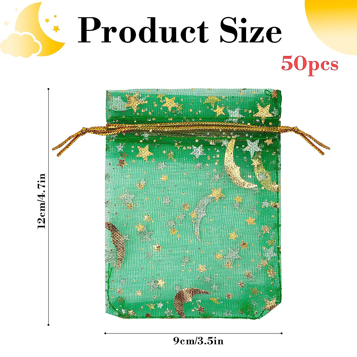 Moon Star Organza Bags 4x5, 50 Pcs Mesh Bags Drawstring, Small Mesh Gift Bags, Drawstring Gift Bags,Wedding Favor Bags,Candy Bags Pouches for Party, Birthday,Festival, Soaps, Makeup,Wrapping Supplies