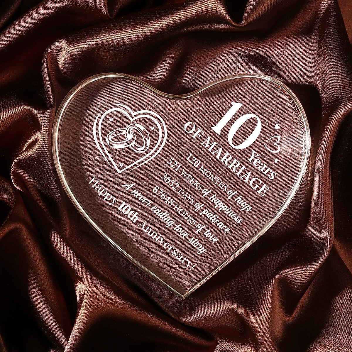 Milcier 10 Year Anniversary Present, Romantic 10th Anniversary Keepsake 3.9x3.9 Inch, Ten Years Anniversary Wedding Gifts for Husband Wife Her Him, 10th Anniversary Marriage Gifts for Men Women