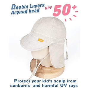 Baby Sun Hat UPF 50+ Adjustable Linen Breathable Infant Quick Drying Summer Beach Hat with Neck Flap Swim Hat for Baby Boys Girls Beige