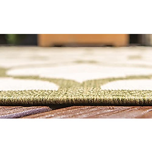Unique Loom Outdoor Trellis Collection Area Rug - Moroccan (7' 1" x 10' Rectangle, Beige and Olive/ Beige)