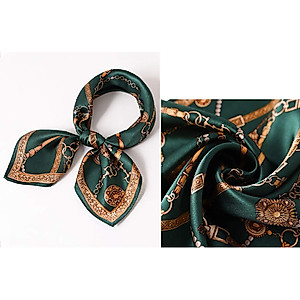 ANDANTINO 100% Pure Mulberry Silk Small Square Scarf -21'' x 21''- Breathable Lightweight Neckerchief -Digital Printed Headscarf (Blackish Green)