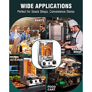 WantJoin Shawarma Grill Machine, Gas Vertical Rotisserie with 2 Burners for Home, Countertop Rotating Doner Kebab Oven Broiler Gyro Maker with Shovel, 11.6 * 11.8 * 19 inches, 110V