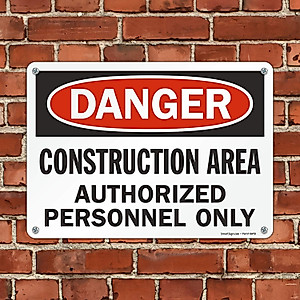 SmartSign - U9-1369-NP_10x14 "Danger - Construction Area, Authorized Personnel Only" Sign | 10" x 14" Plastic Black/Red on White