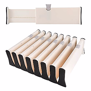 RealPlus 8 Pack of Plastic Drawer Dividers Organizer Separators Adjustable from 11-17 Inches for Bedroom,Closet,Baby Drawer,Dresser,Office,Kitchen Storage