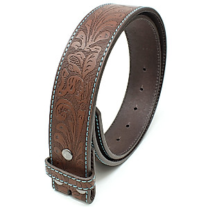 BC Belts Leather Belt Strap with Embossed Western Scrollwork 1.5" Wide with Snaps (Brown/Teal-S)