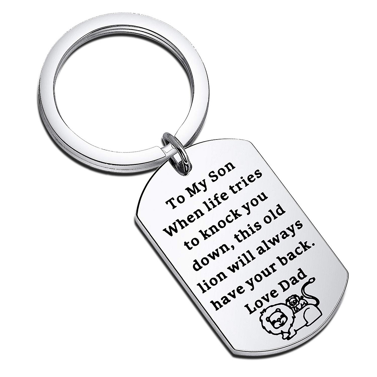BEKECH Inspirational Keychain Gifts to My Son This Old Lion Will Always Have Your Back Dog Tag Keychain Son Gifts from Dad for Graduation Birthday (silver)