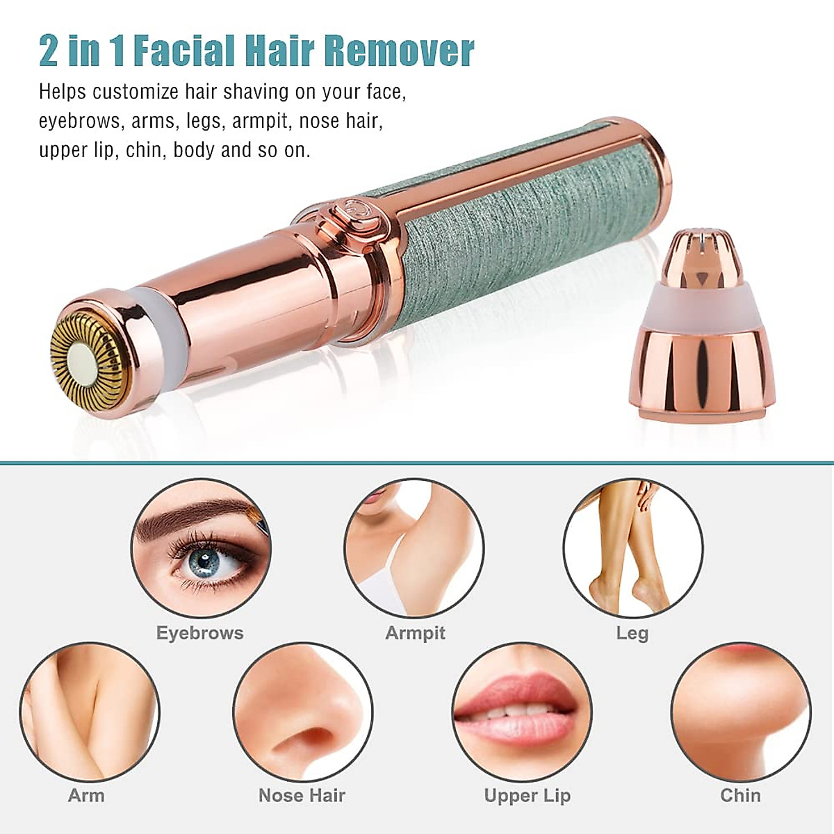 Facial Hair Removal for Women, Number-one 2 in 1 Eyebrow Epilator Electric Painless Facial Hair Remover, Rechargeable Waterproof Shaver with Built-in LED Light for Peach Fuzz Eyebrow Lip Hair
