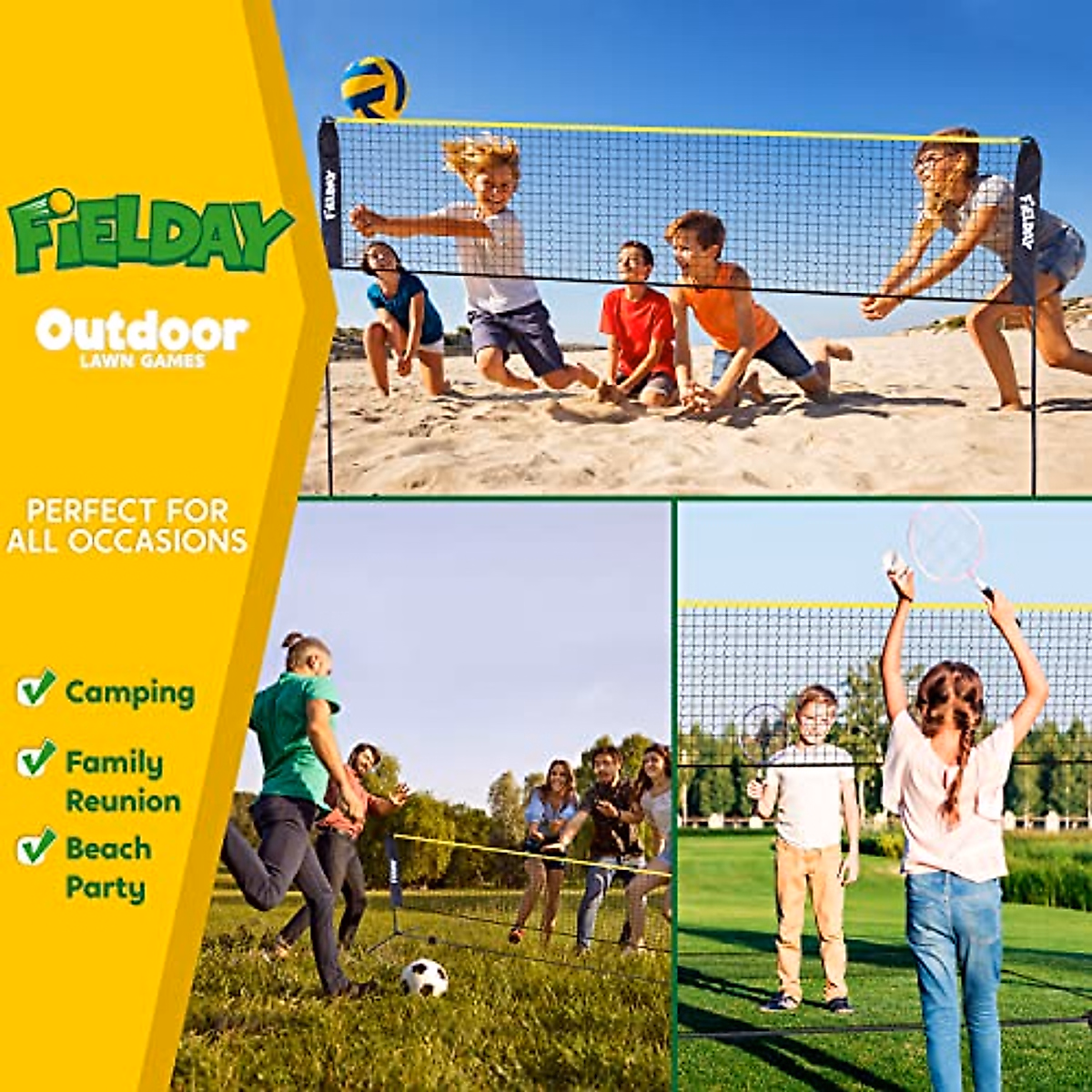 JOYIN Badminton Pickleball Net, 17 Ft Adjustable Portable Net for Junior Tennis, Kids Volleyball & Soccer Tennis, and Backyard Games - Easy Setup Sports Net with Poles (17 ft)