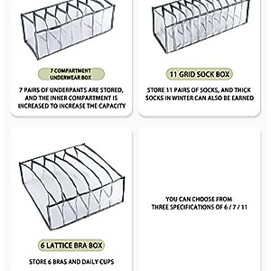 Underwear Storage Boxes Compartment - Mesh Underwear Socks Storage Box,Foldable Closet Clothes Dividers, for Bras Socks Underpants Panties and Ties Organization (7, Gray)