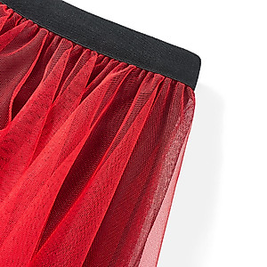 Awoscut Women Girl Mesh Tutu Midi Skirts Elastic High Waist Irregular Ruffles Multi-Layered Tulle Tutu Swing Skirts (03 Red, M)