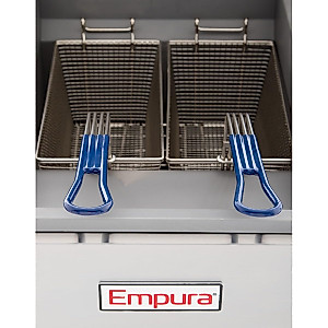 EMPURA 40 lb Freestanding Floor Natural Gas Fryer | Deep Frying with (2) Removable Baskets and (3) Cast-Iron Vertical Burner Tubes for Kitchen Restaurant | 46.50"H x 15.5"W x 30.32"D, Stainless Steel