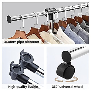 LiaMeE Freestanding Rolling Adjustable Clothes Rack for Wardrobe with Single Bar, Laundry Room Organization Shelves, Vertical Hanging Rack for Commercial Displaying, L44.9 x W20.1 x H63 in