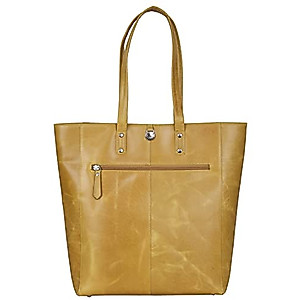 ANTONIO VALERIA Ava Crunch Yellow Leather Top Handle Tote Bag for Women
